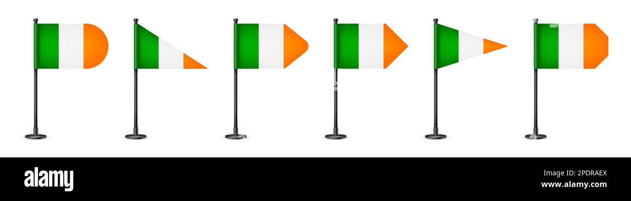 Realistic various Irish table flags on a black steel pole. Souvenir ...