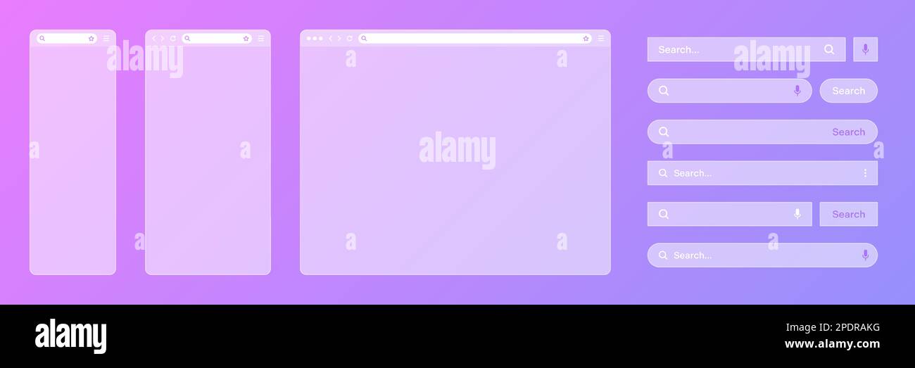 Blank transparent internet browser window with various search bar ...