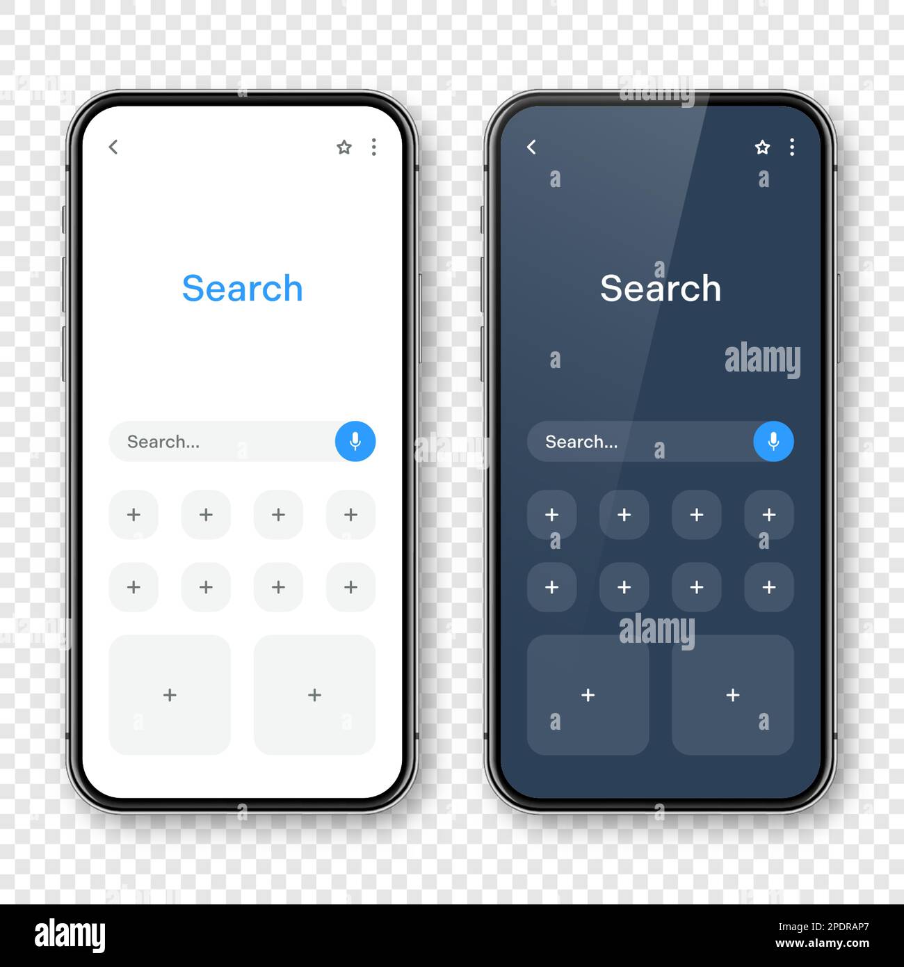 Smartphone with blank internet browser window and search bar, dark mode ...