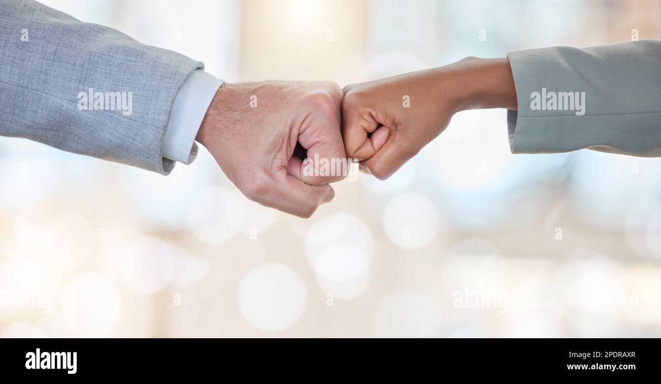 Business people, fist bump and partnership in collaboration for meeting ...
