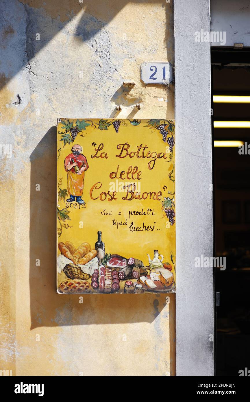LUCCA, ITALY - MAY 2011: Hand painted shop sign in Lucca city, known ...