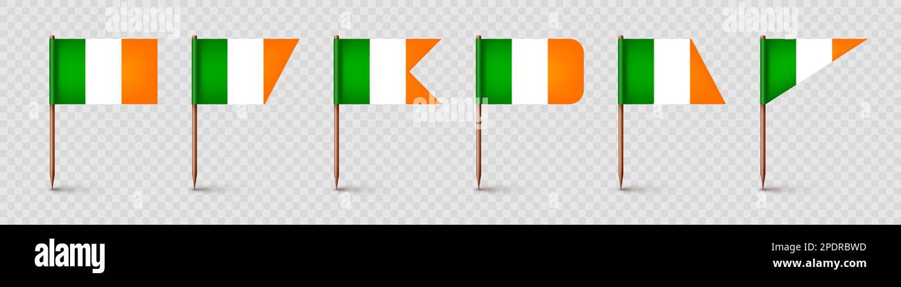 Realistic various Irish toothpick flags. Souvenir from Ireland. Wooden ...
