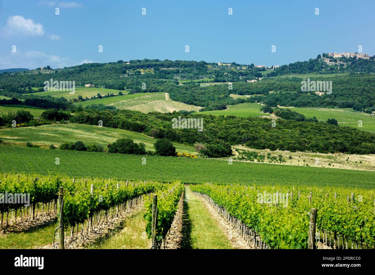 Stunning view of wineyards and farmlands with small villages on the ...