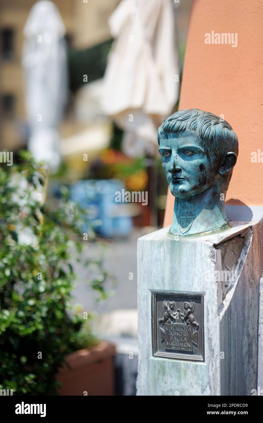 The Bronze herm depicting Caligula, Roman emperor, in Old town of Nemi ...
