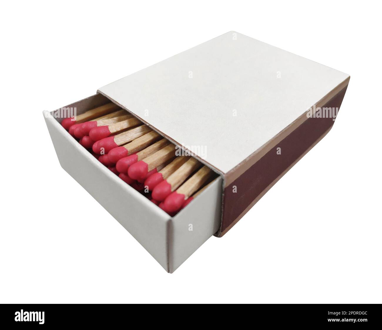 Wooden matches with red heads inside the box isolated on white ...