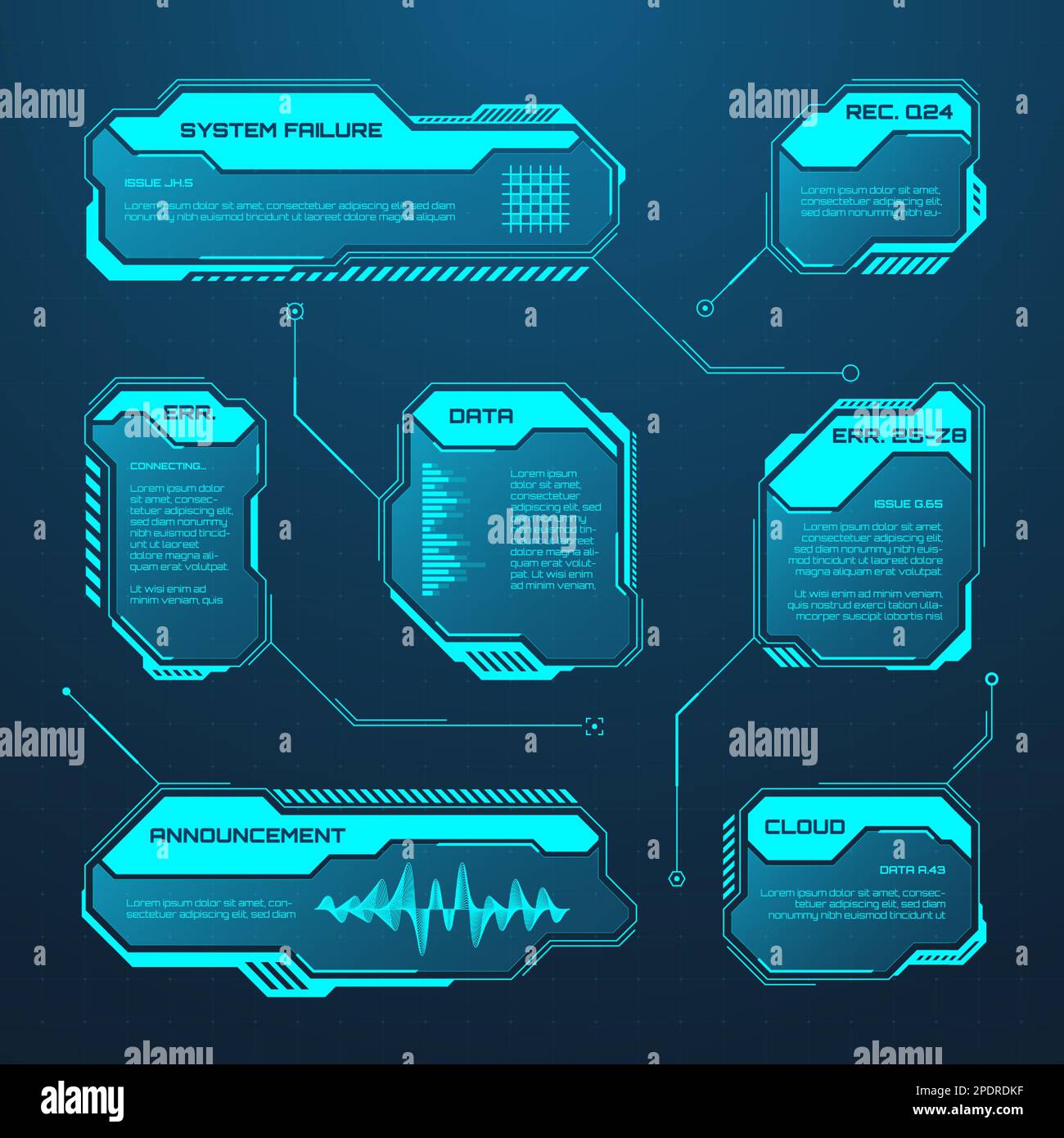 Blue futuristic HUD or UI elements. Sci-fi user interface text boxes ...