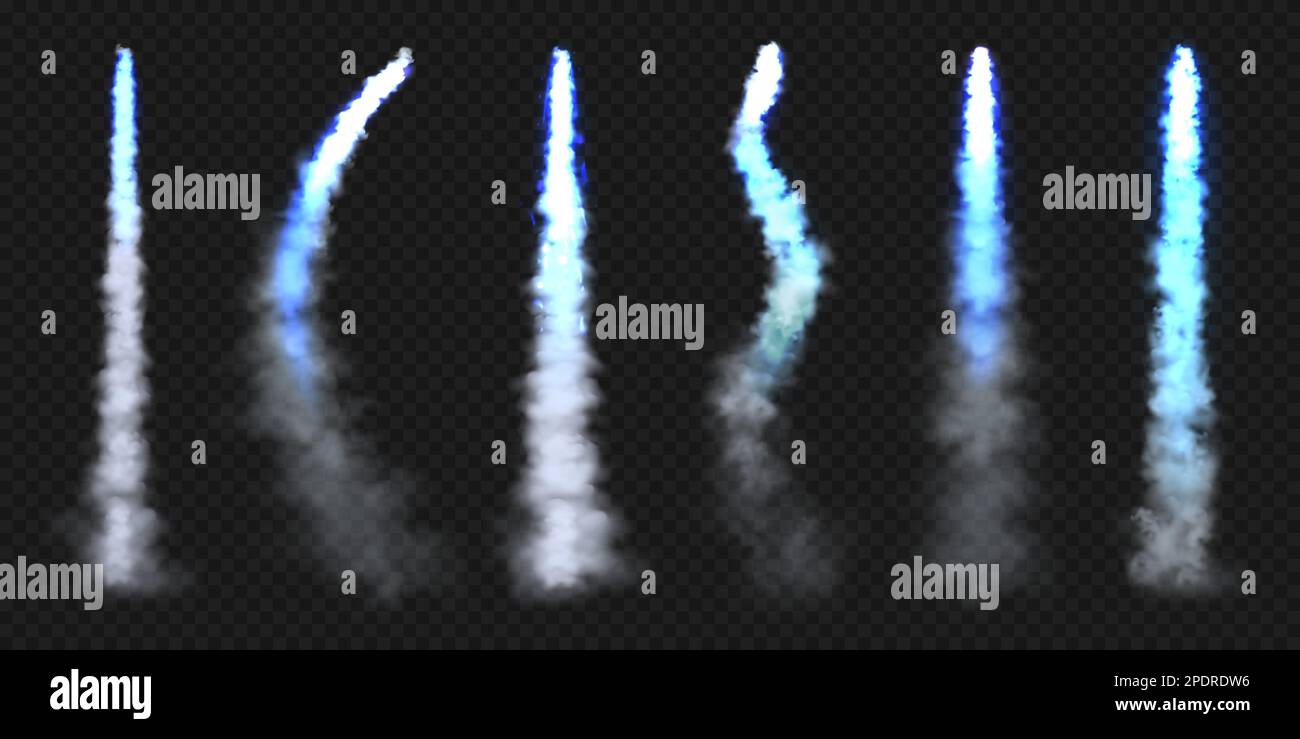 Realistic blue space rocket trails. Festive fireworks launch. Fire ...