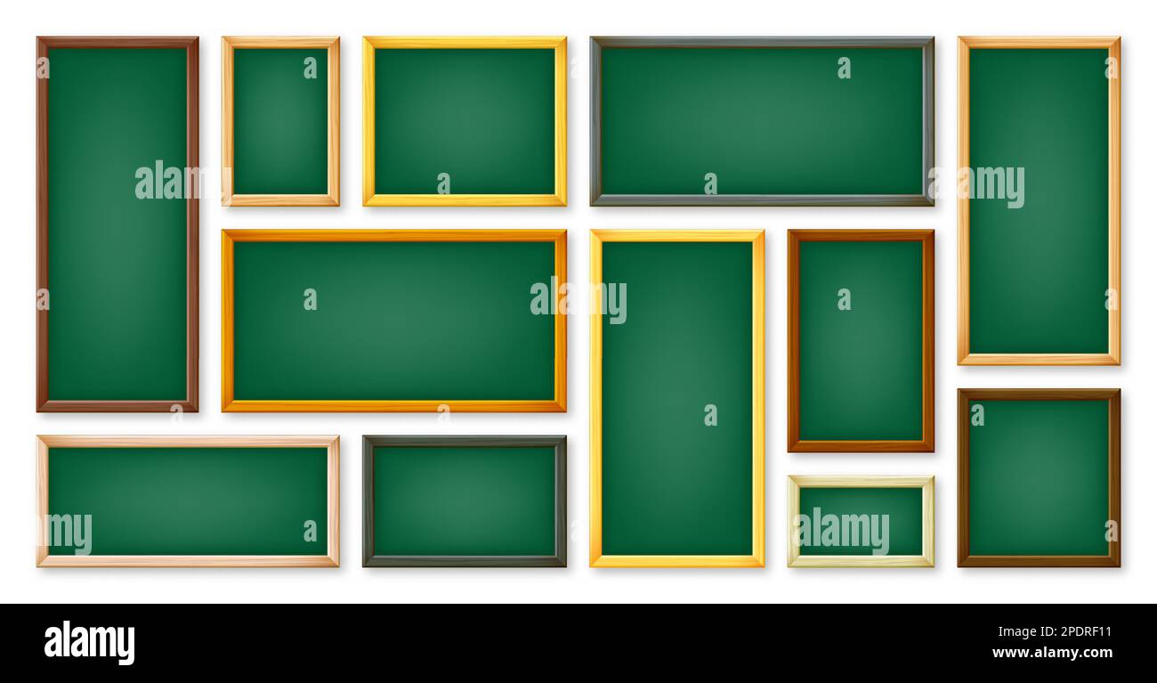 Realistic various chalkboards in a wooden frame. Green restaurant menu ...
