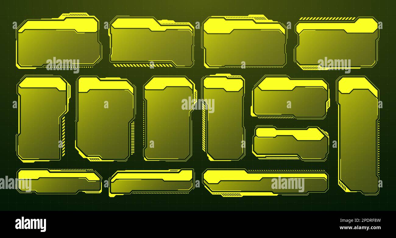 Yellow futuristic HUD, UI elements. Sci-fi user interface text boxes ...