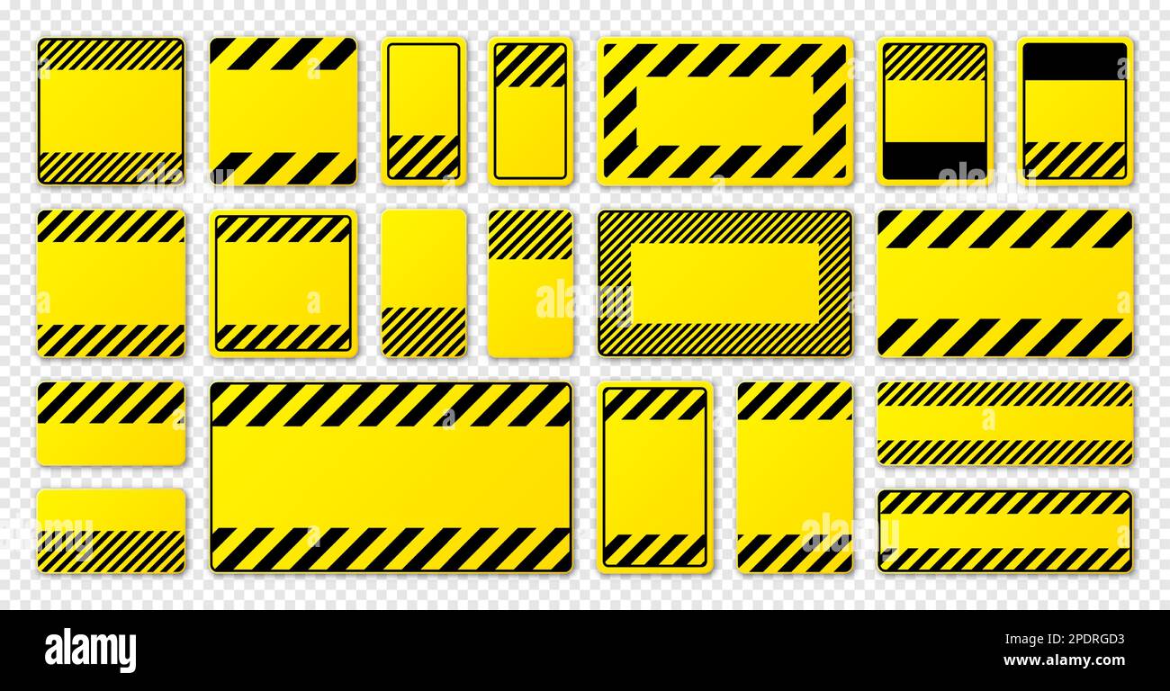 Various blank yellow warning signs with diagonal lines. Attention ...