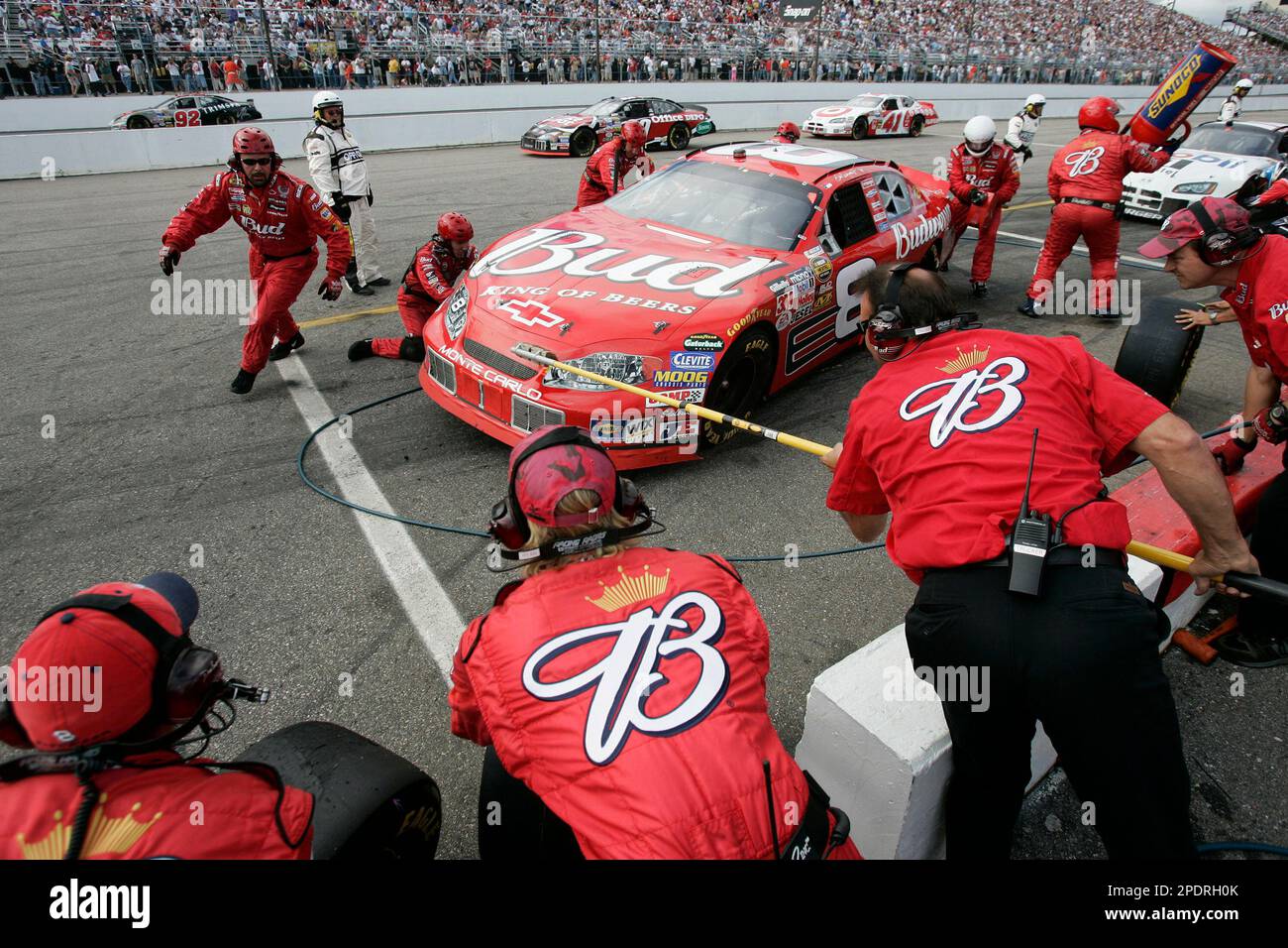 The number 8 Budweiser Chevrolet pit crew go to work at the Sylvania ...