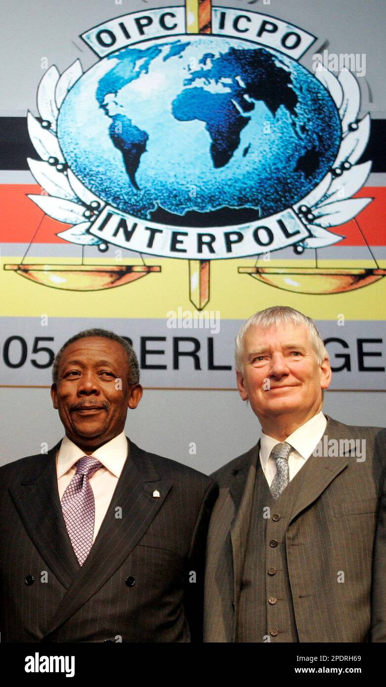 Jackie Selebi, President of Interpol, left, and Otto Schily, German ...