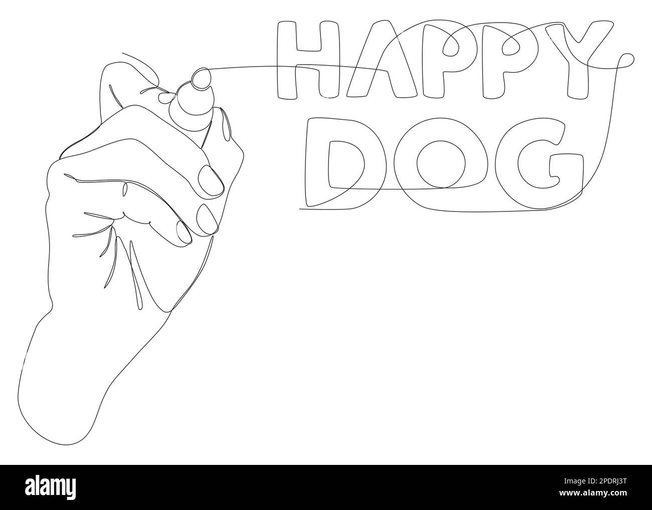 One continuous line of Happy Dog text written with a pencil, felt tip ...