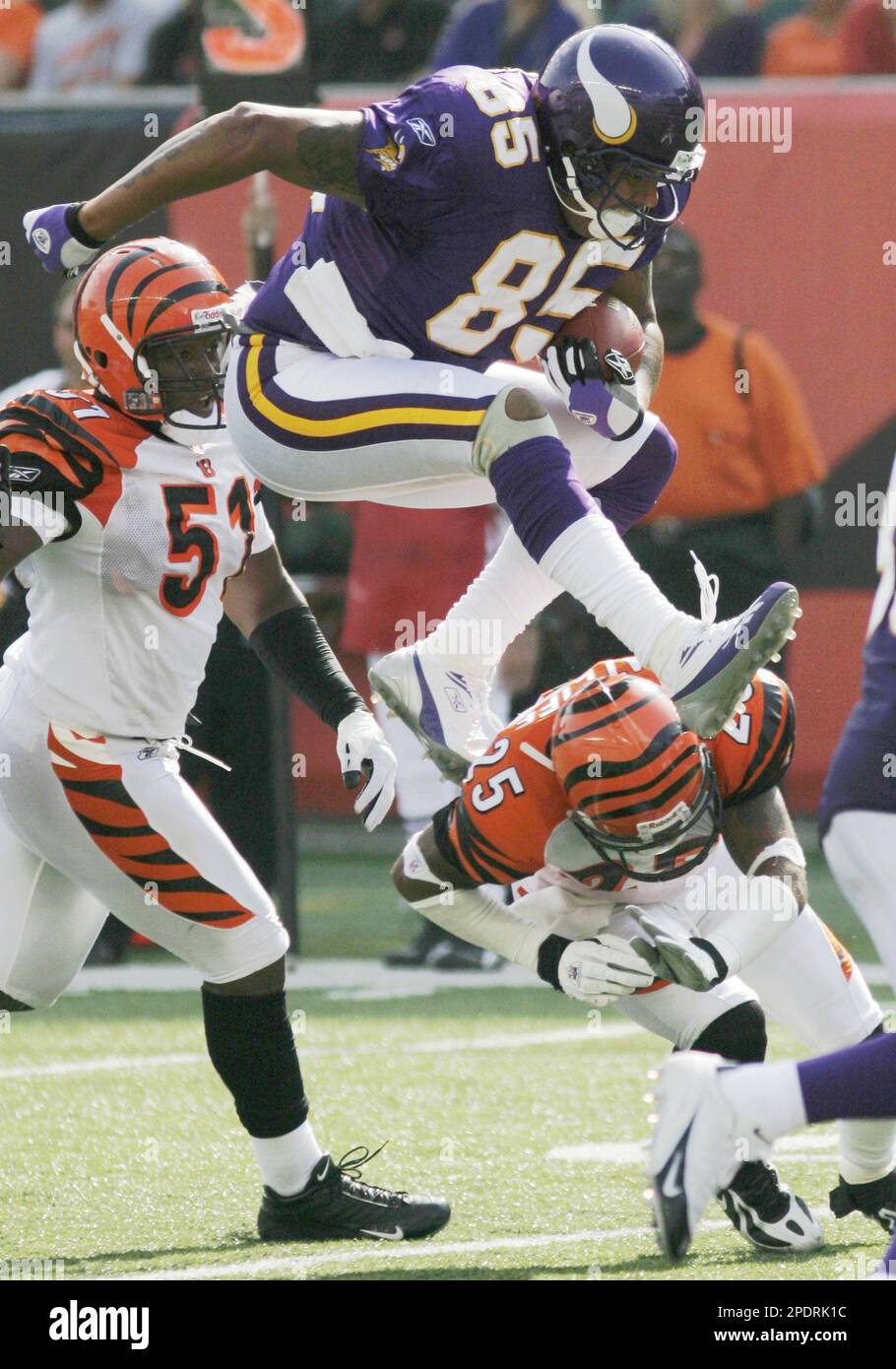 Minnesota Vikings tight end Jermaine Wiggins (85) hurdles over ...