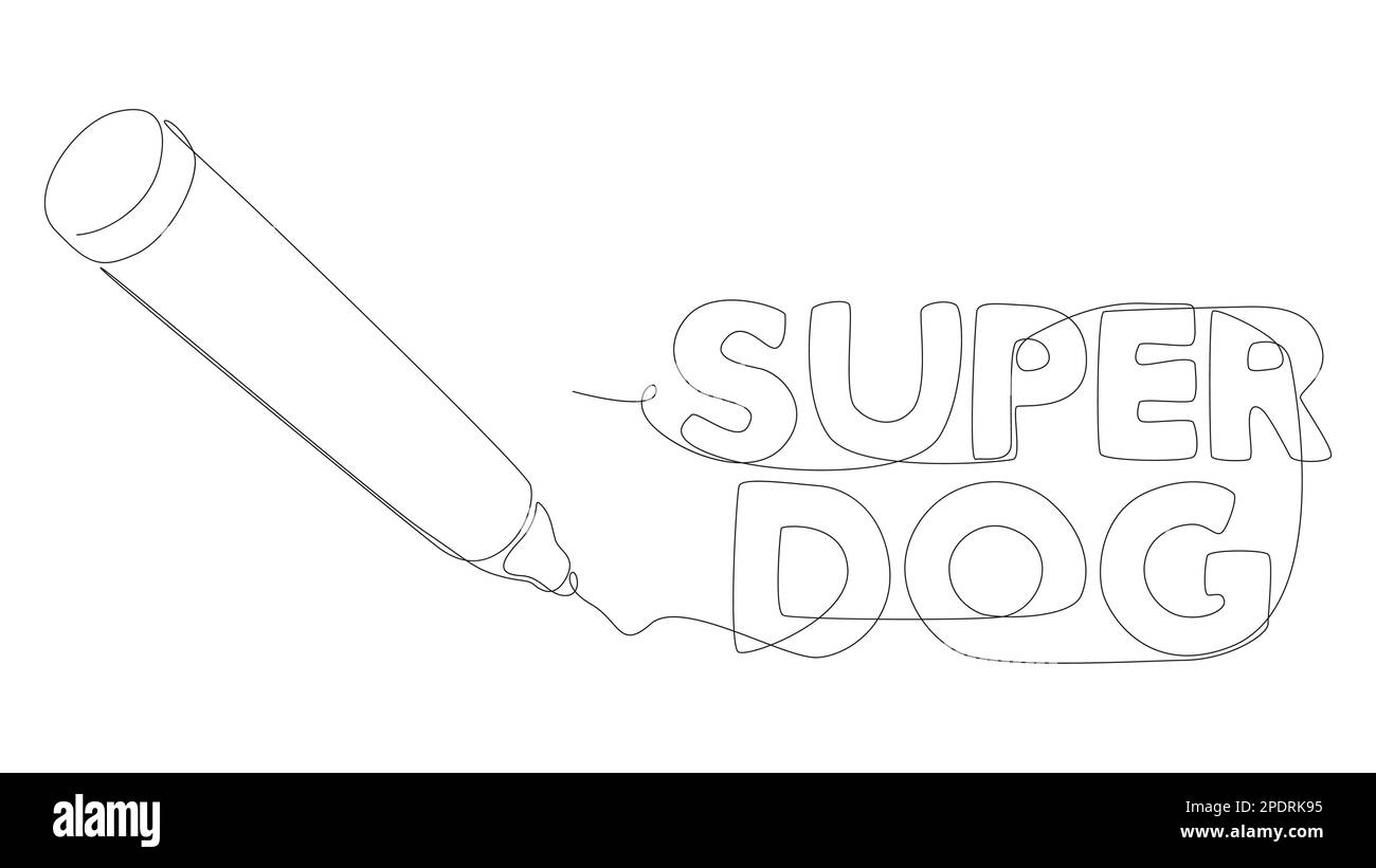 One continuous line of Super Dog text written with a pencil, felt tip ...