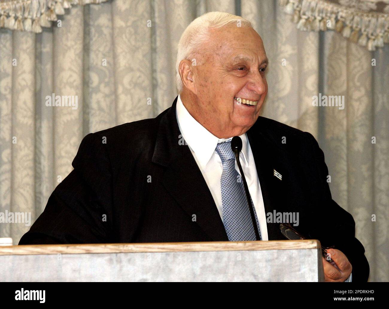 Prime Minister of Israel, Ariel Sharon smiles during a meeting of the ...