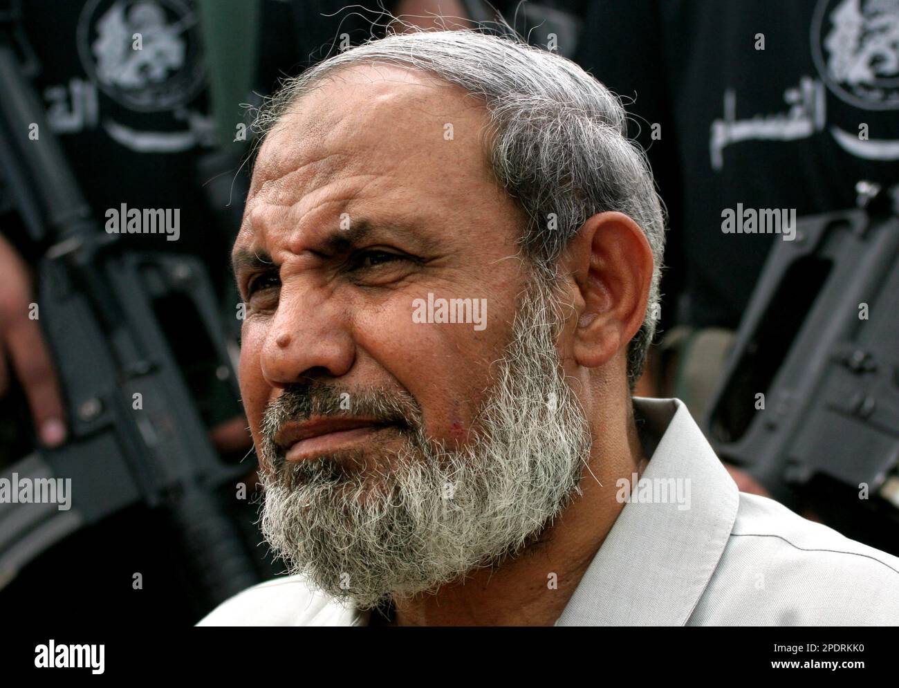 Palestinian Hamas leader Mahmoud Zahar attends a press conference next ...