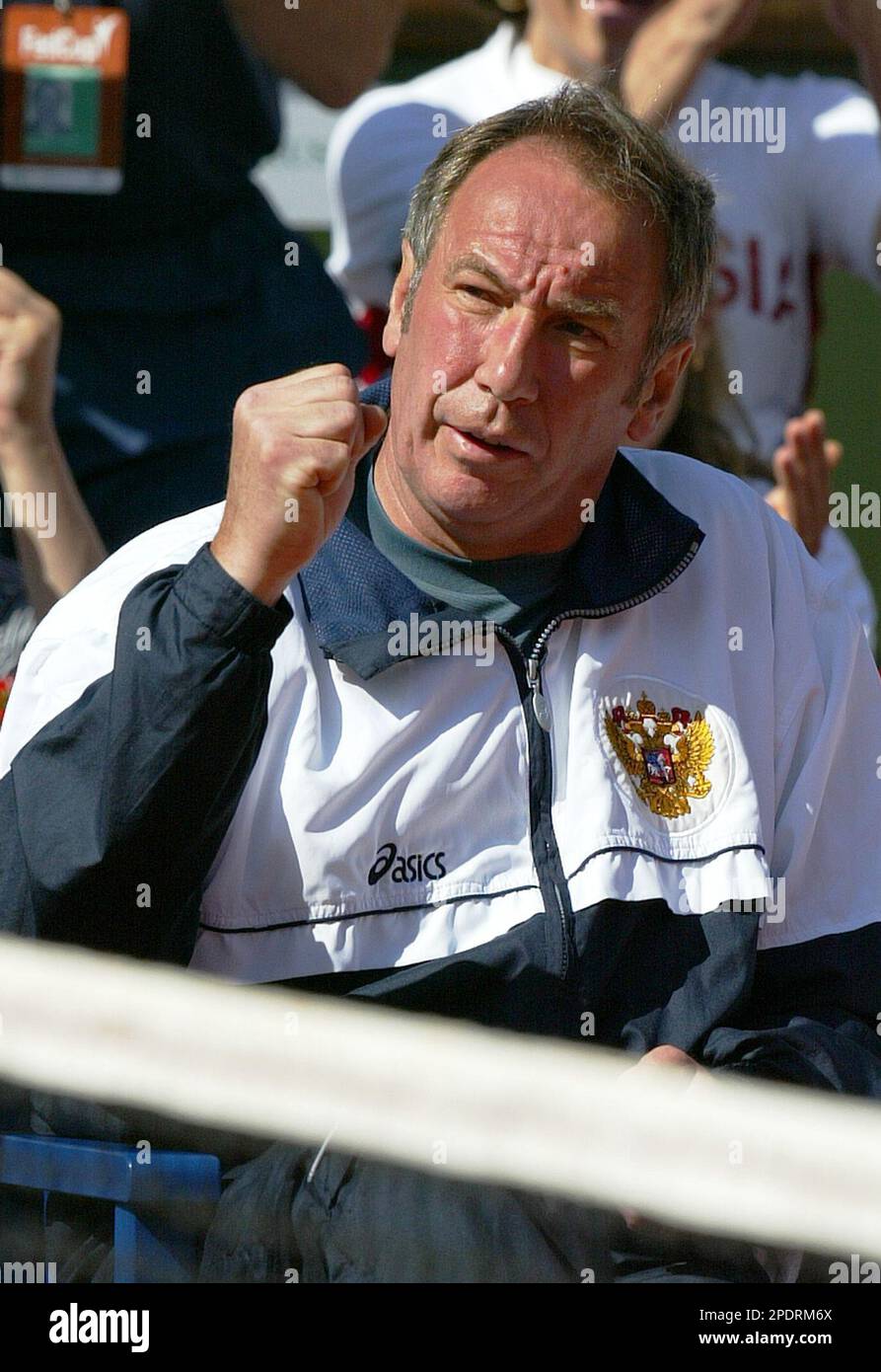 Captain of the Russian team Shamil Tarpischev reacts during the Fed Cup ...