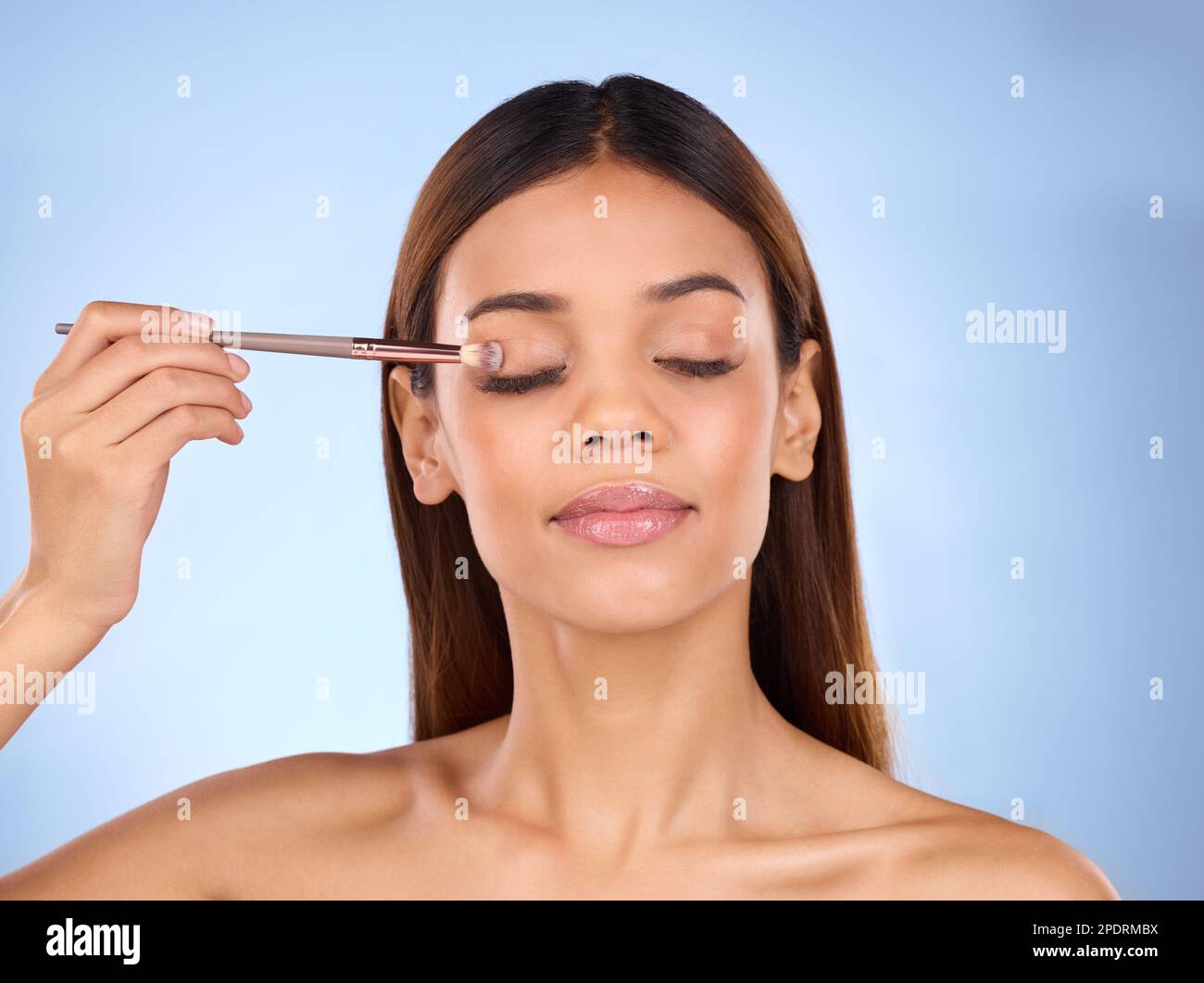 Beauty, woman and eyeshadow makeup for eyes with cosmetics on face in ...