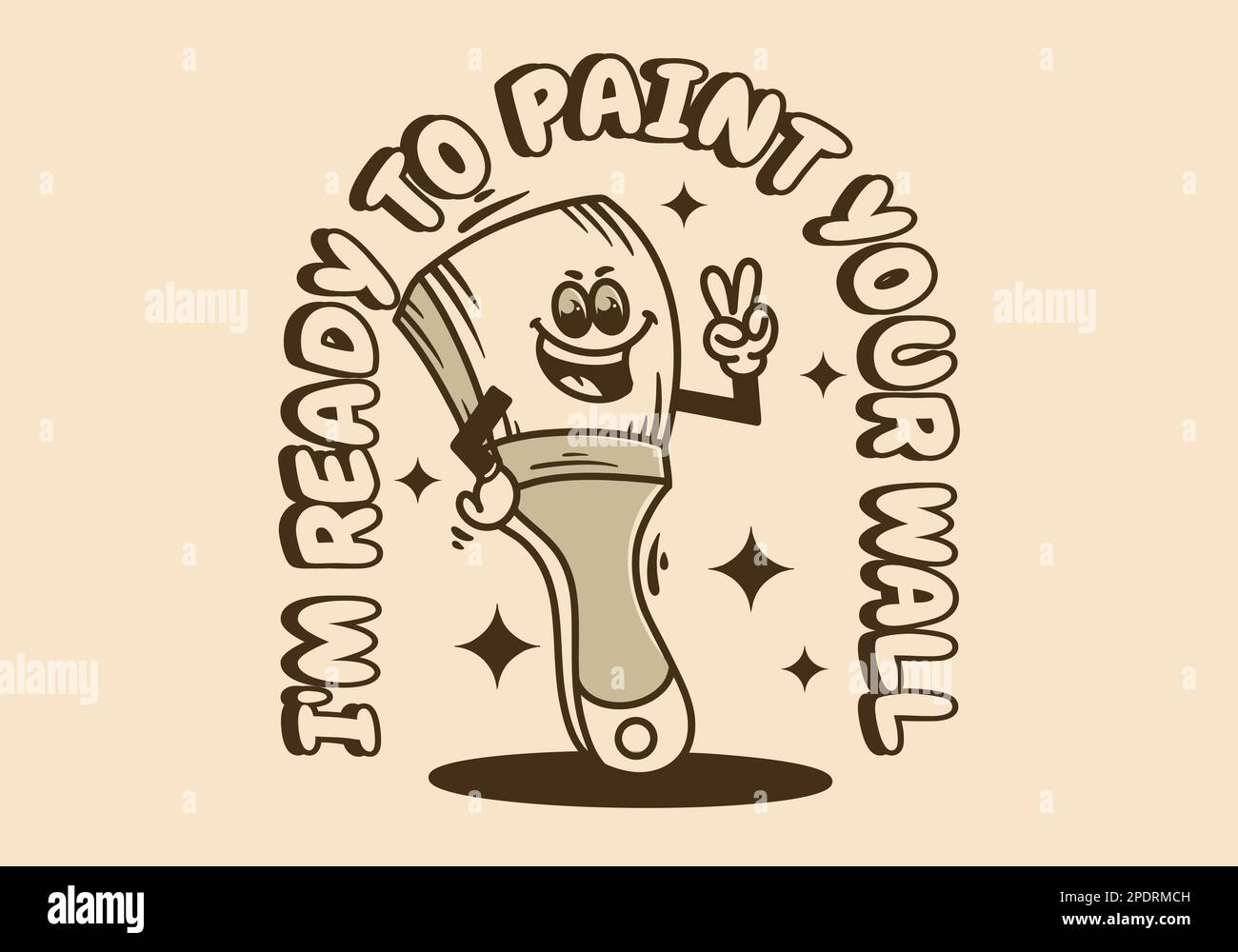 Mascot character design of a standing paintbrush with hands forming a ...