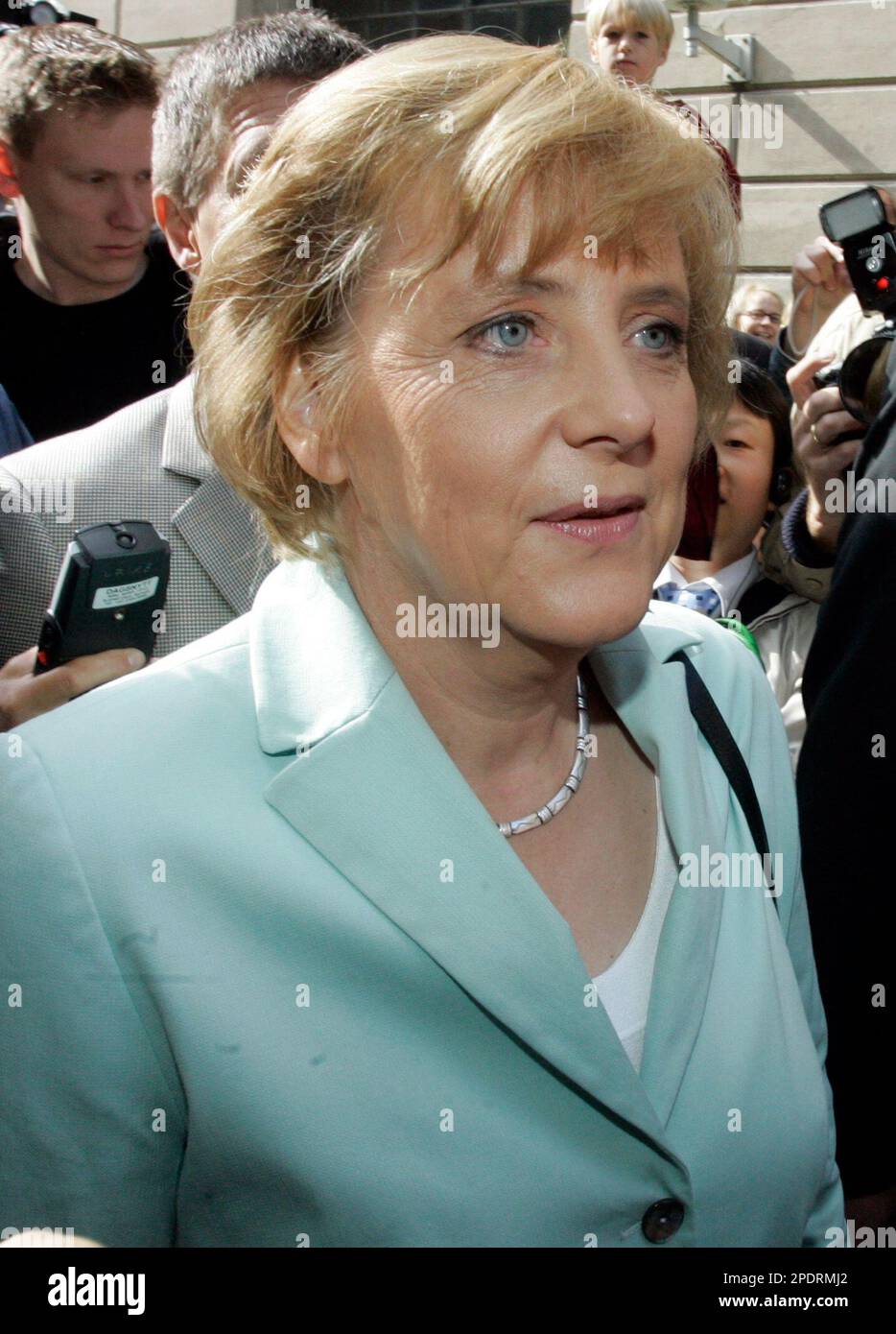 Angela Merkel, chairwoman of the Christian Democratic Party CDU leaves ...