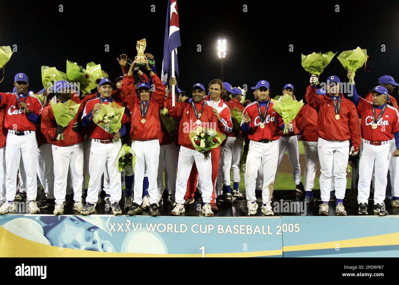 Cuba's baseball team celebrate during the award ceremony after they ...