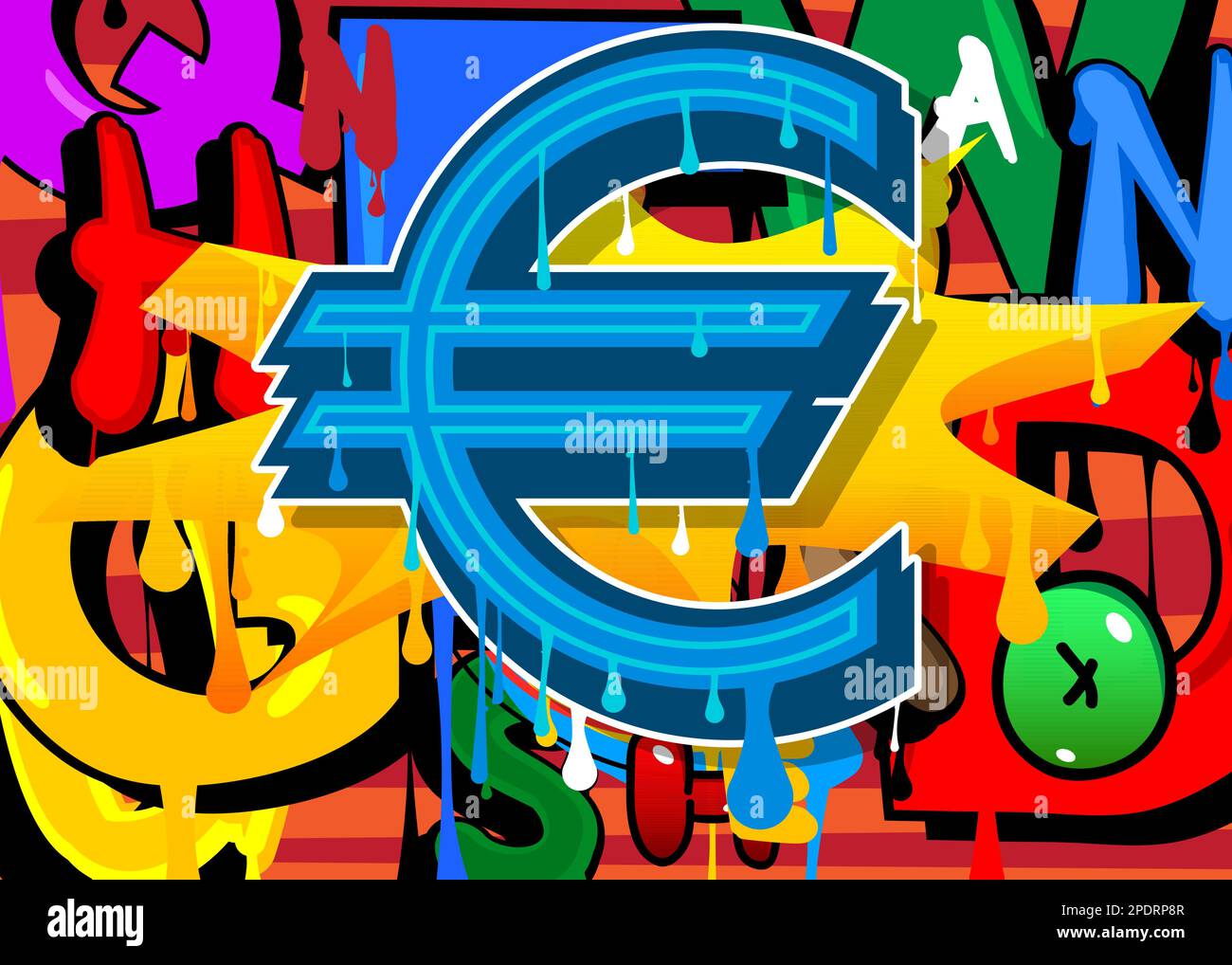 Euro Sign Graffiti. Abstract modern street art of European Union ...