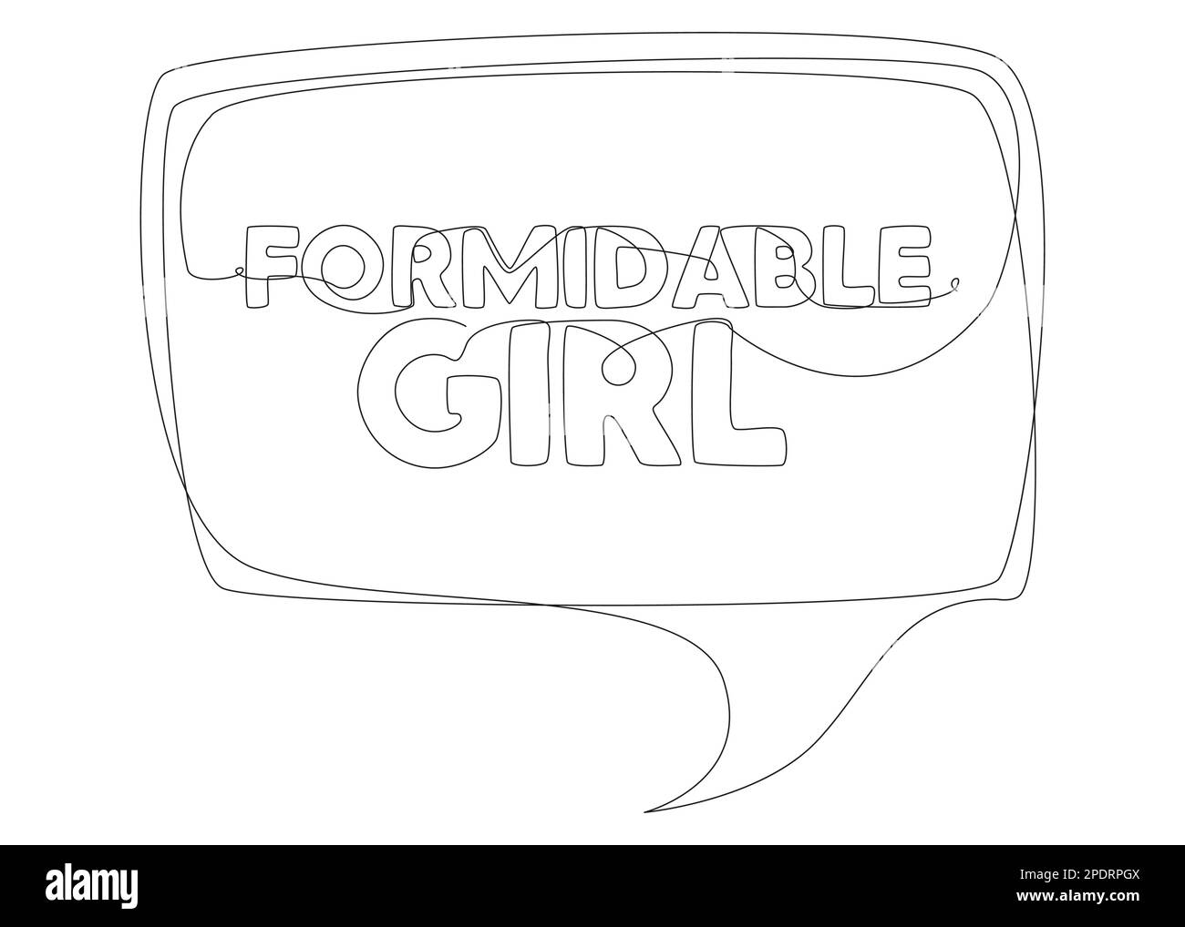 One Continuous Line Of Speech Bubble With Formidable Girl Text Thin Line Illustration Vector