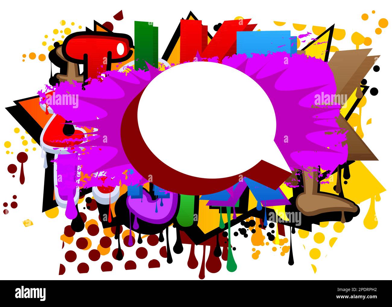 White speech bubble on colorful Graffiti background. Abstract modern street art decoration ...