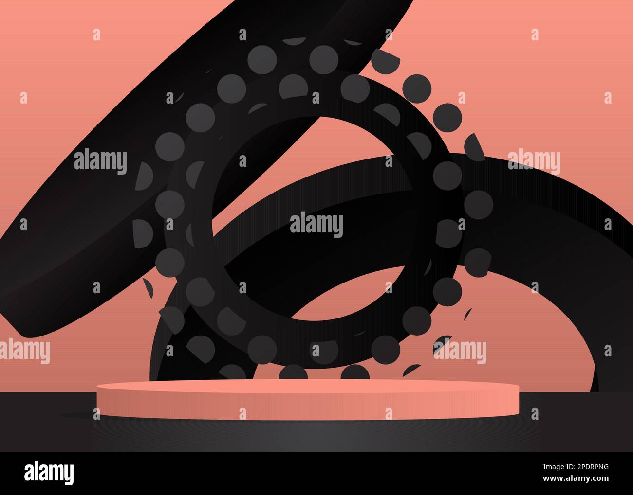 Black and Light Red Cylinder stage showcase. Realistic pedestal podium ...