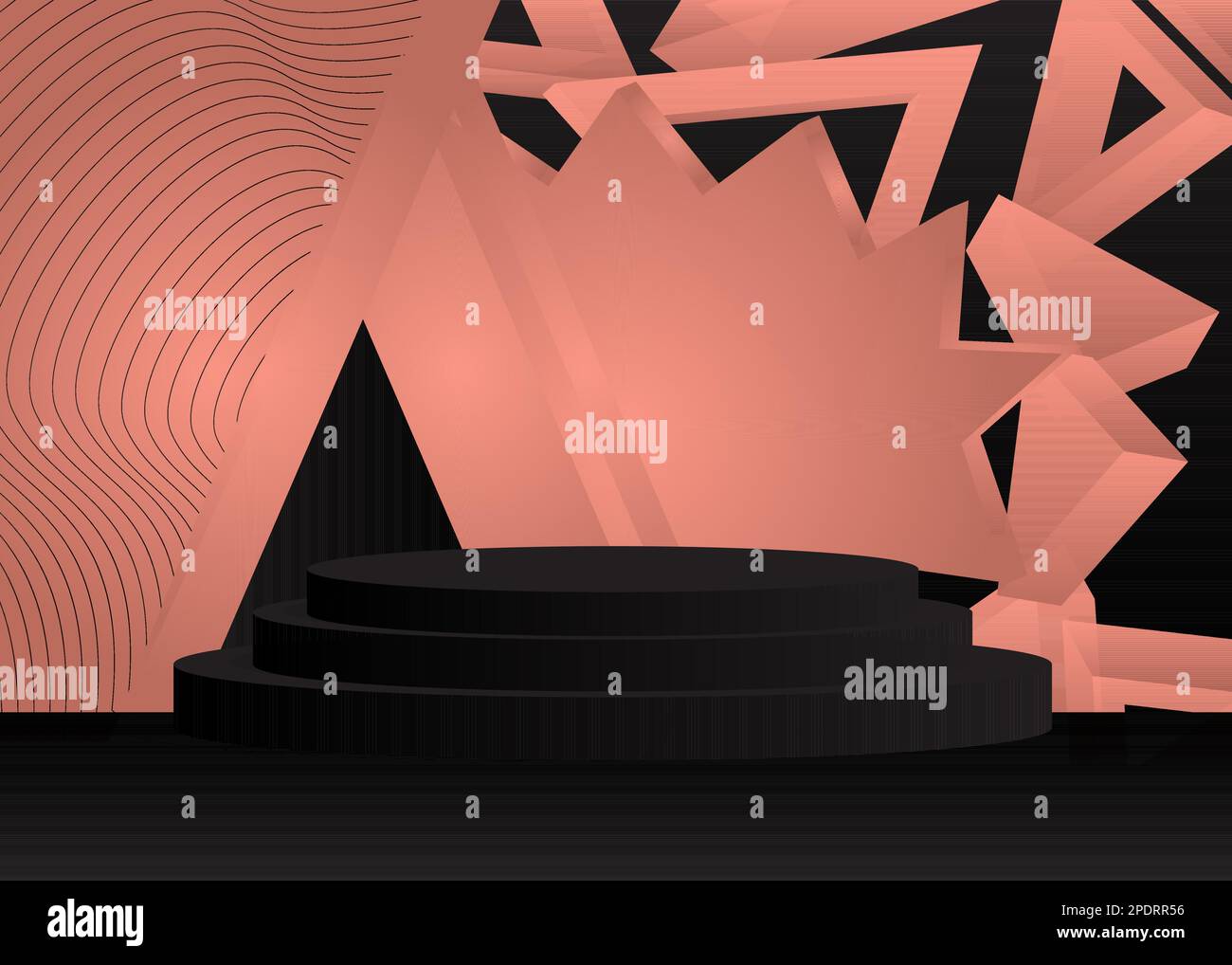 Black and Light Red Cylinder stage showcase. Realistic pedestal podium ...