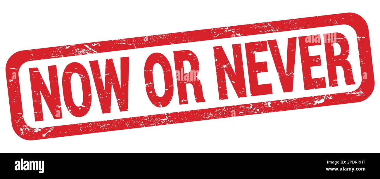 NOW OR NEVER text written on red rectangle stamp sign Stock Photo - Alamy