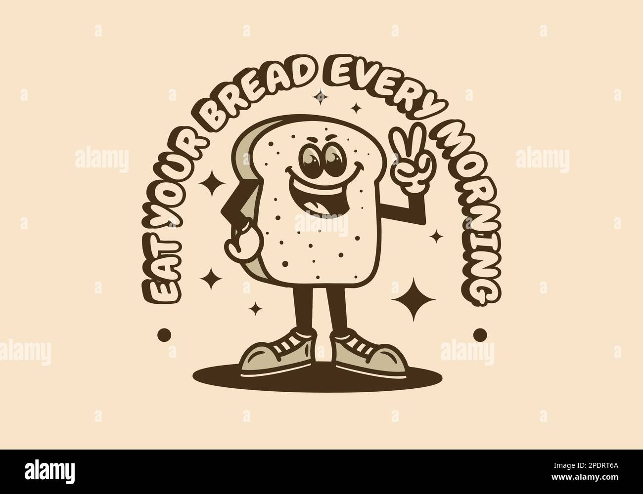 Mascot character design of a standing white bread with hands forming a ...