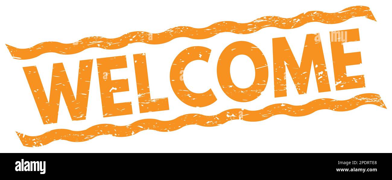 WELCOME text written on orange lines stamp sign Stock Photo - Alamy