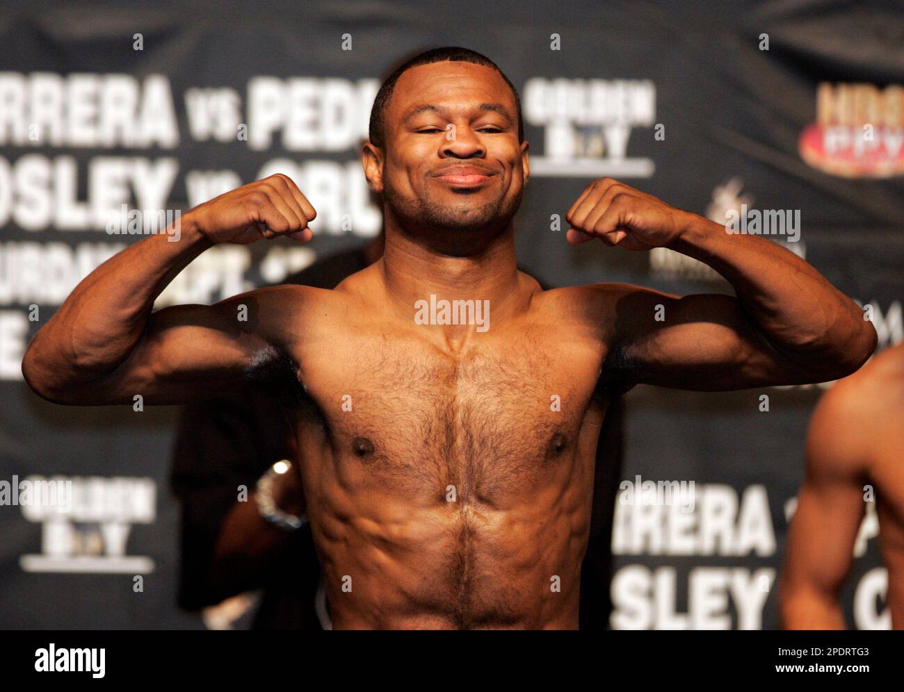 Shane Mosley poses after his weigh-in at the MGM Grand in Las Vegas ...