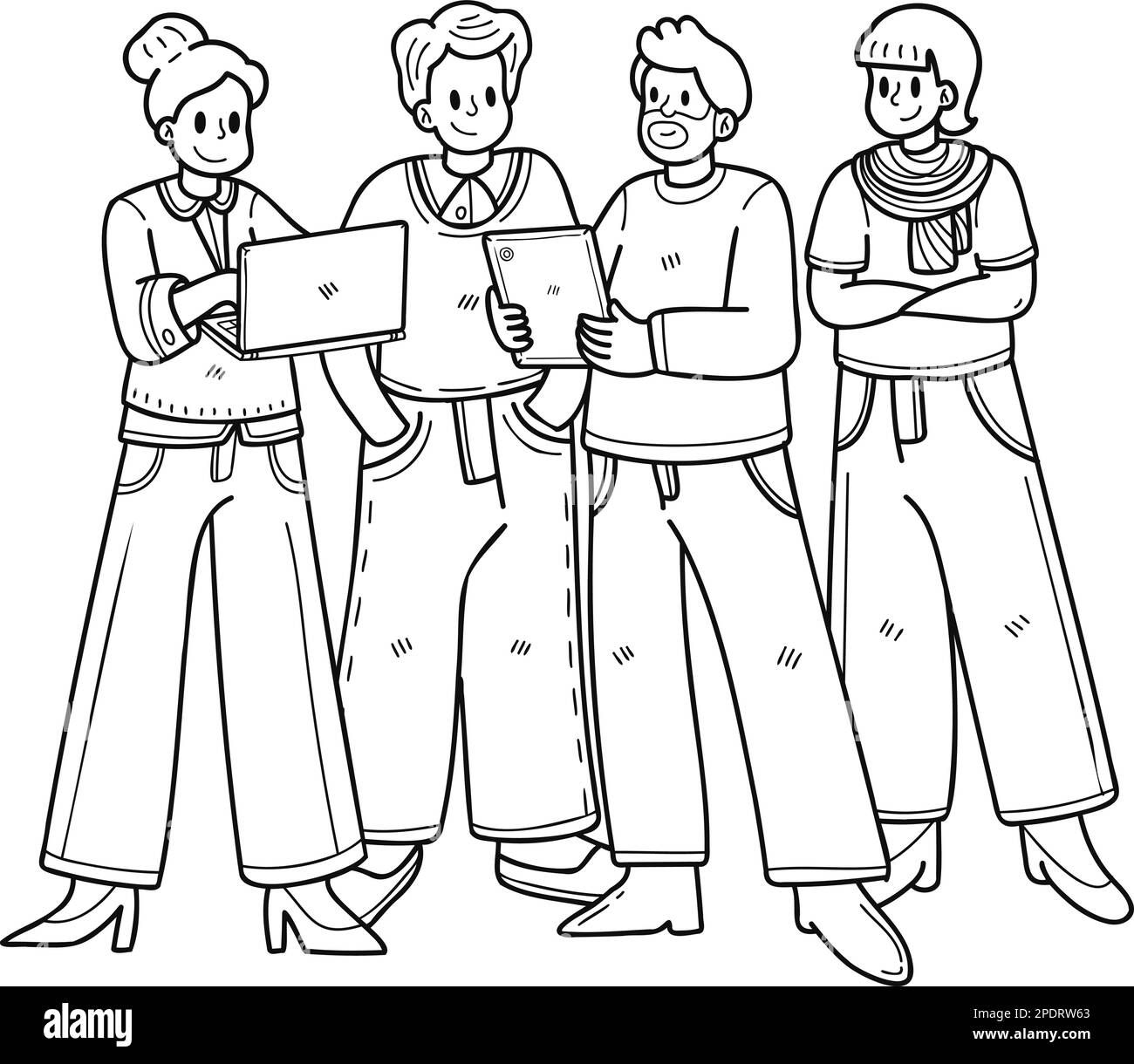 Team of office workers planning work illustration in doodle style ...