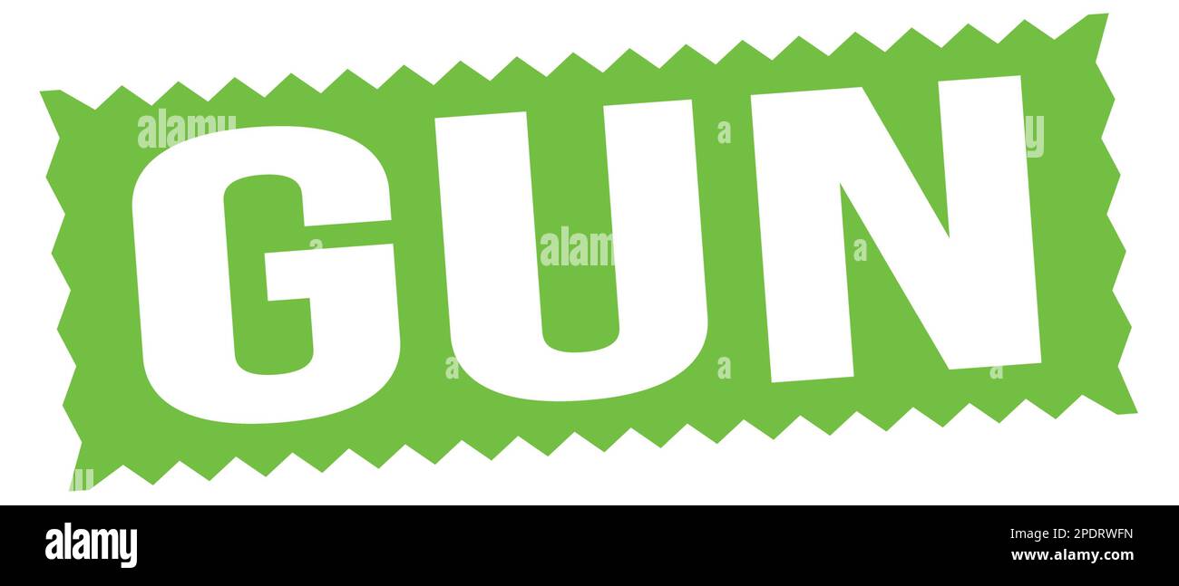 GUN text written on green zig-zag stamp sign Stock Photo - Alamy