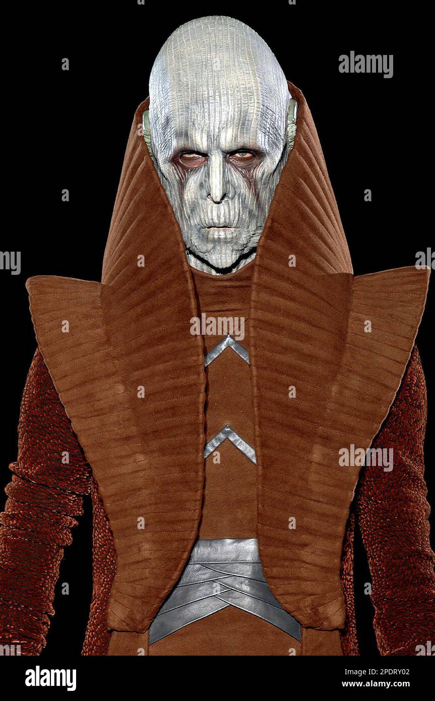 A model sports a Palpatine costume from the Star Wars trilogy presented ...