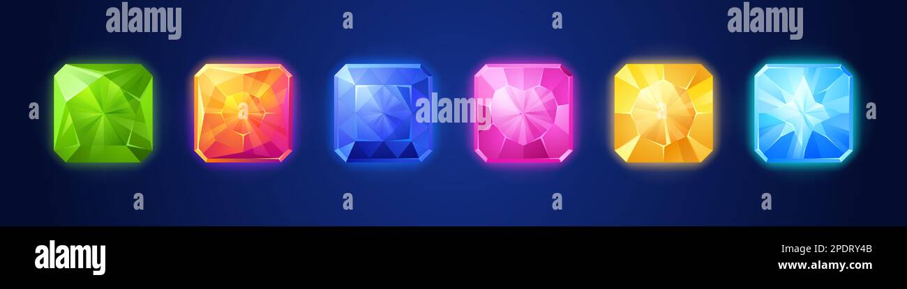 Cartoon set of game crystals isolated on dark background. Vector ...