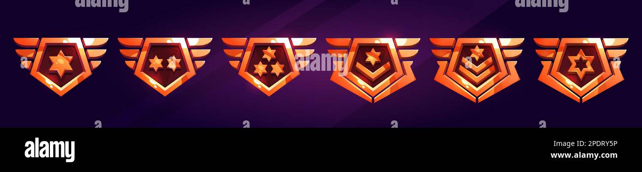 Set of golden game army badge isolated on background. Vector cartoon ...