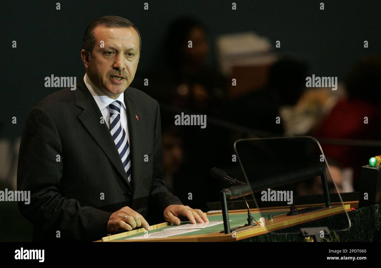 Prime Minister Tayyip Recep Erdogan of Turkey addresses the 2005 World ...