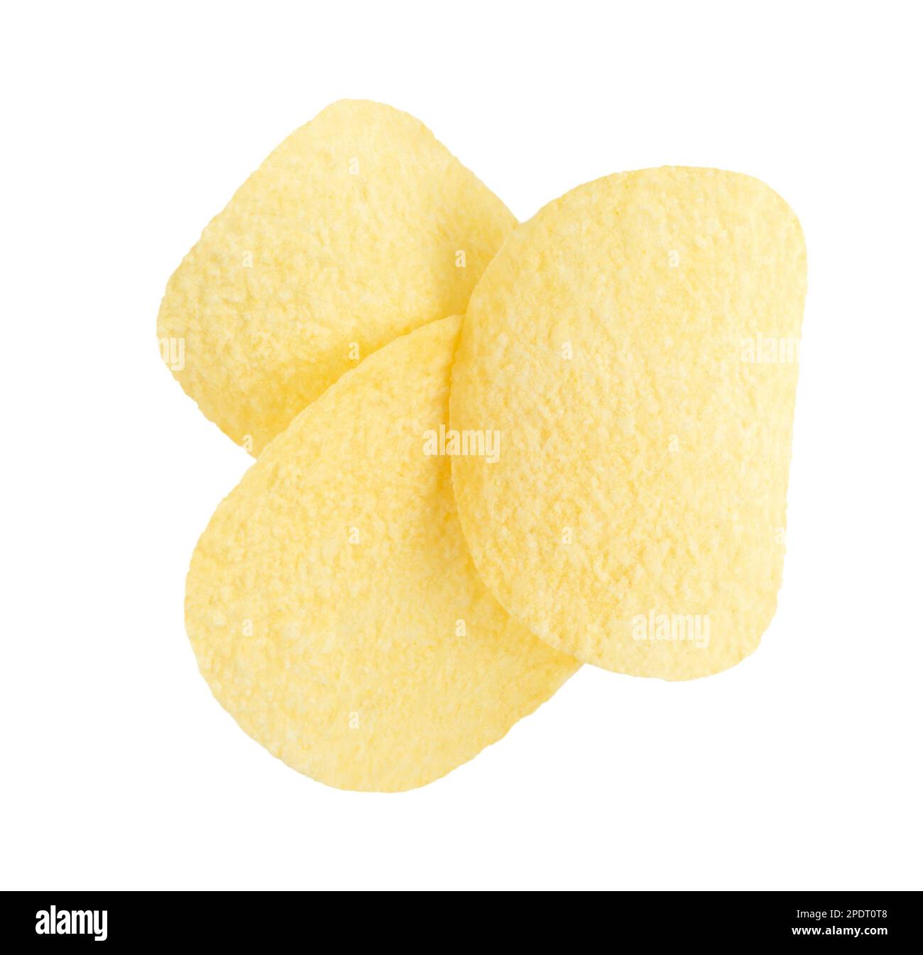 Three potato chips slices isolated on white background with clipping ...