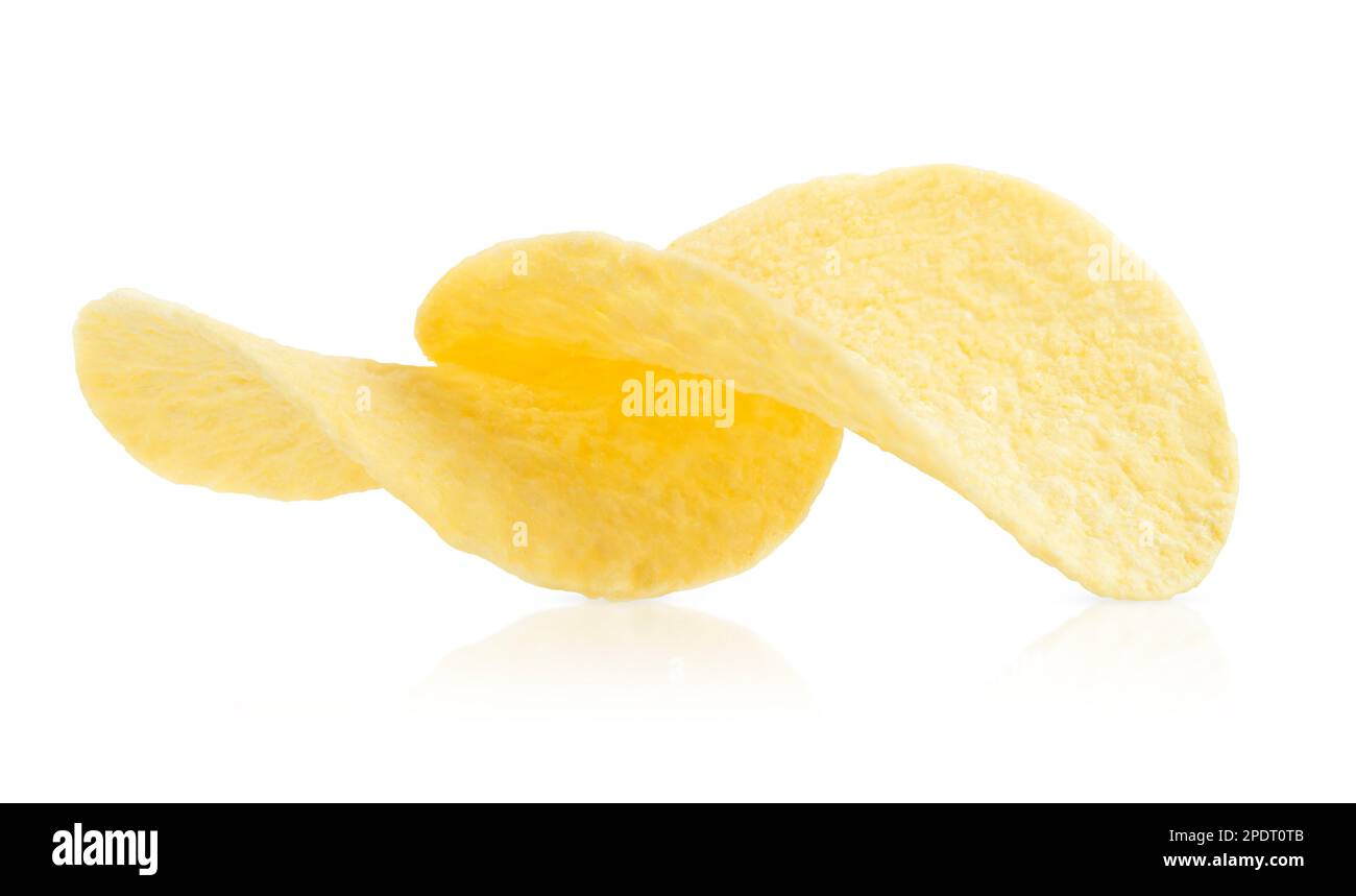 Two potato chips slices isolated on white background with clipping path ...