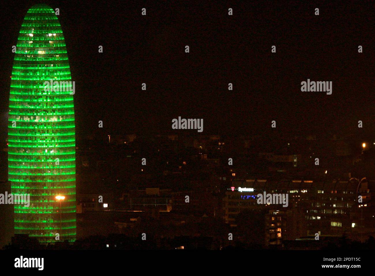 The Agbar tower is seen illuminated in Barcelona, Spain during the ...
