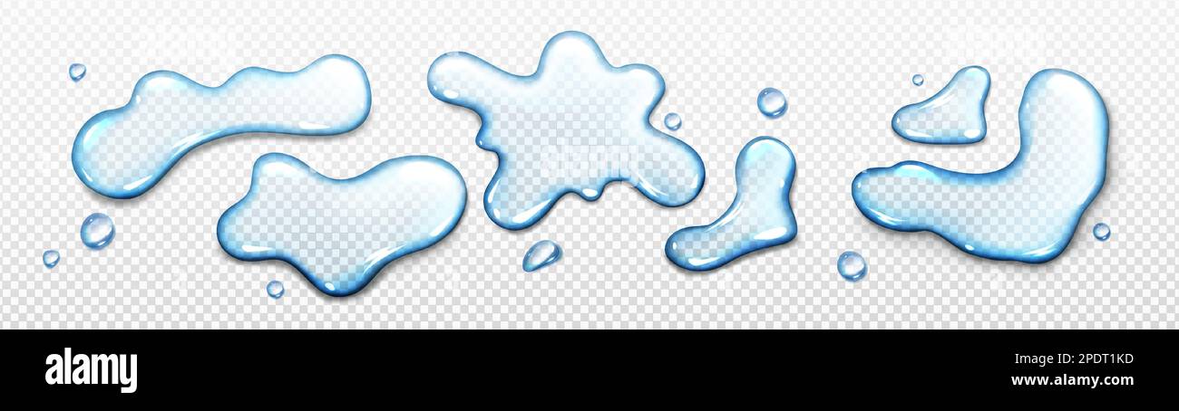Realistic water spill top view vector transparent background. Wet ...