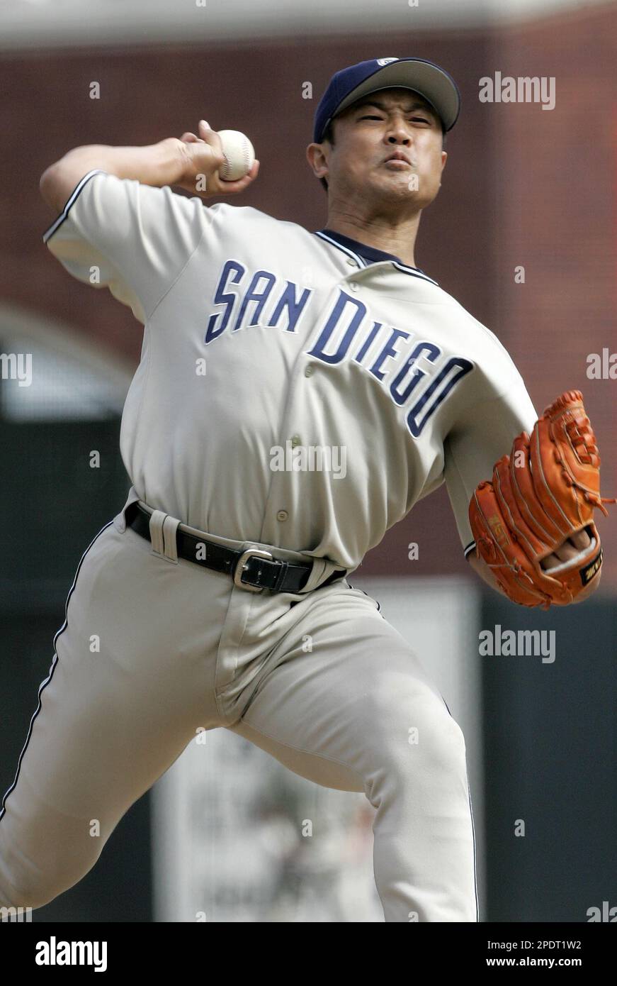 San Diego Padres' Akinori Otsuka, of Japan, pitches against the San ...