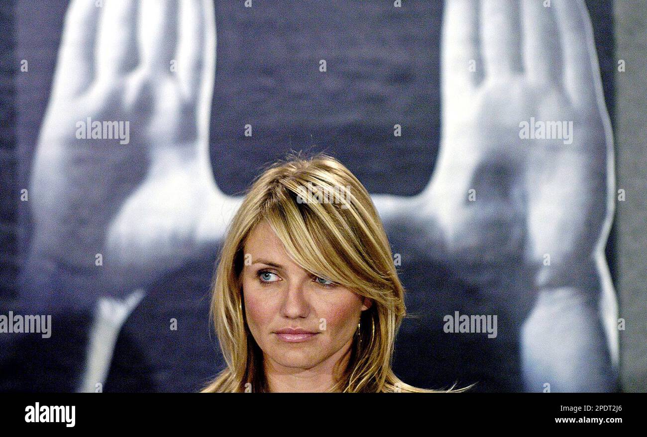 Cameron Diaz listens during a press conference for her movie "In Her ...
