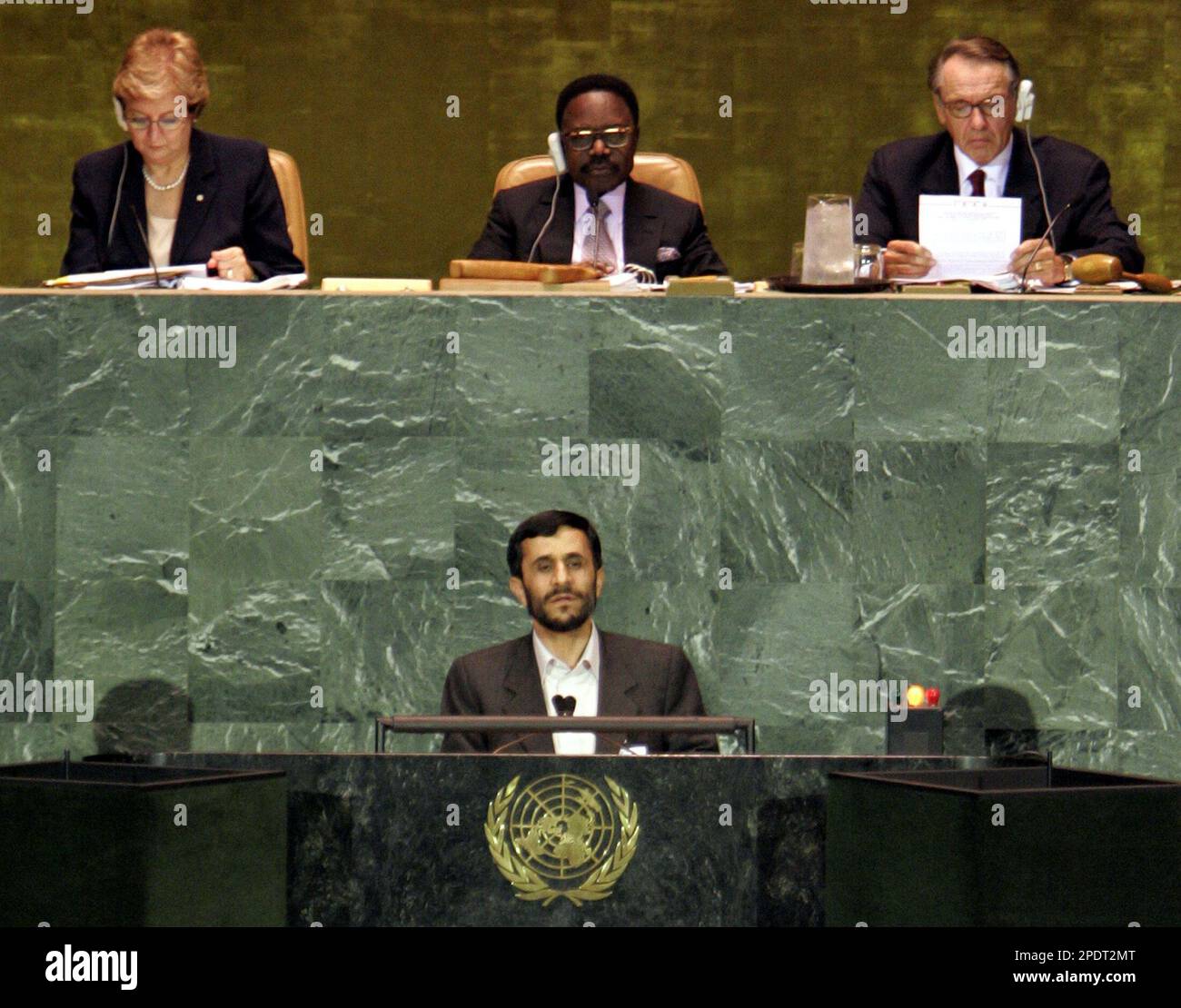 Iranian president Mahmoud Ahmadinejad speaks during a summit of world ...