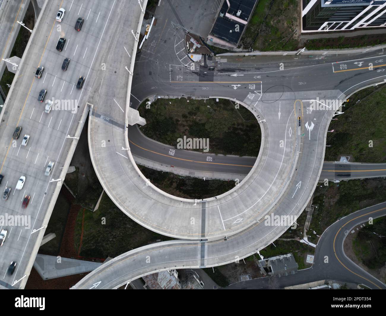 An aerial view of a multiple lane highway road with traffic Stock Photo ...