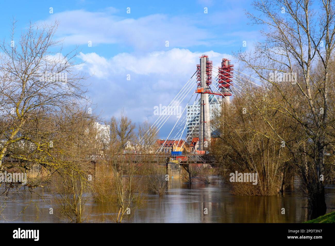 15 March 2023, Saxony-Anhalt, Magdeburg: Trees stand in front of the ...